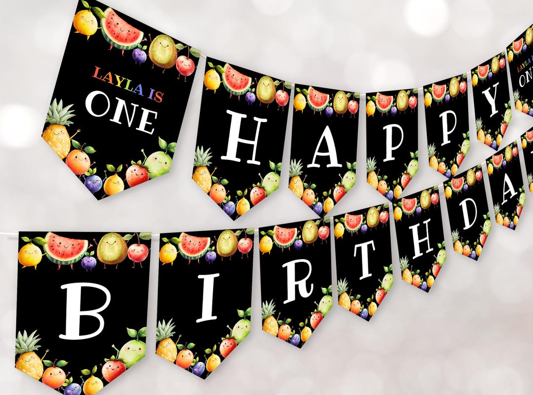 Dancing Fruit Birthday Banner | Dancing Fruit Party | Editable Cute ...