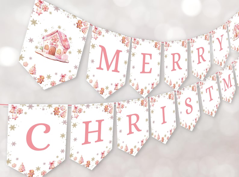 Pink Gingerbread Banner Printable Christmas Banner Gingerbread Bunting ...