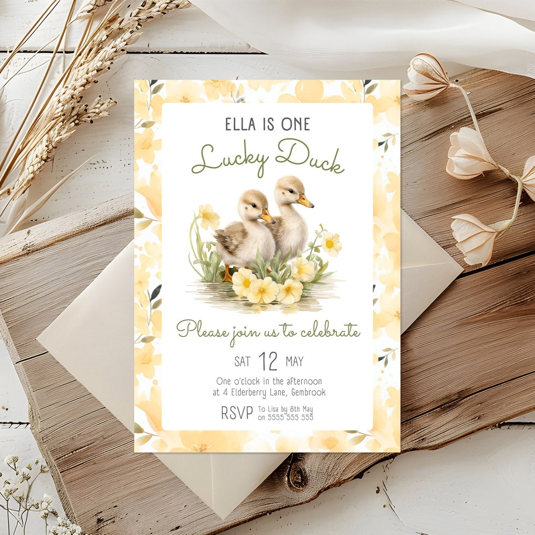 One Lucky Duck First Birthday Invite | Duck Themed Birthday Invitation ...