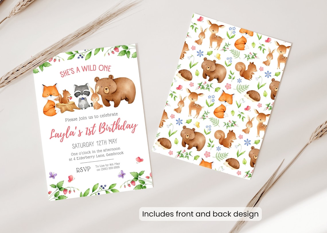 1st Birthday Forest Animals Party | Wild One Woodland Animal Birthday ...