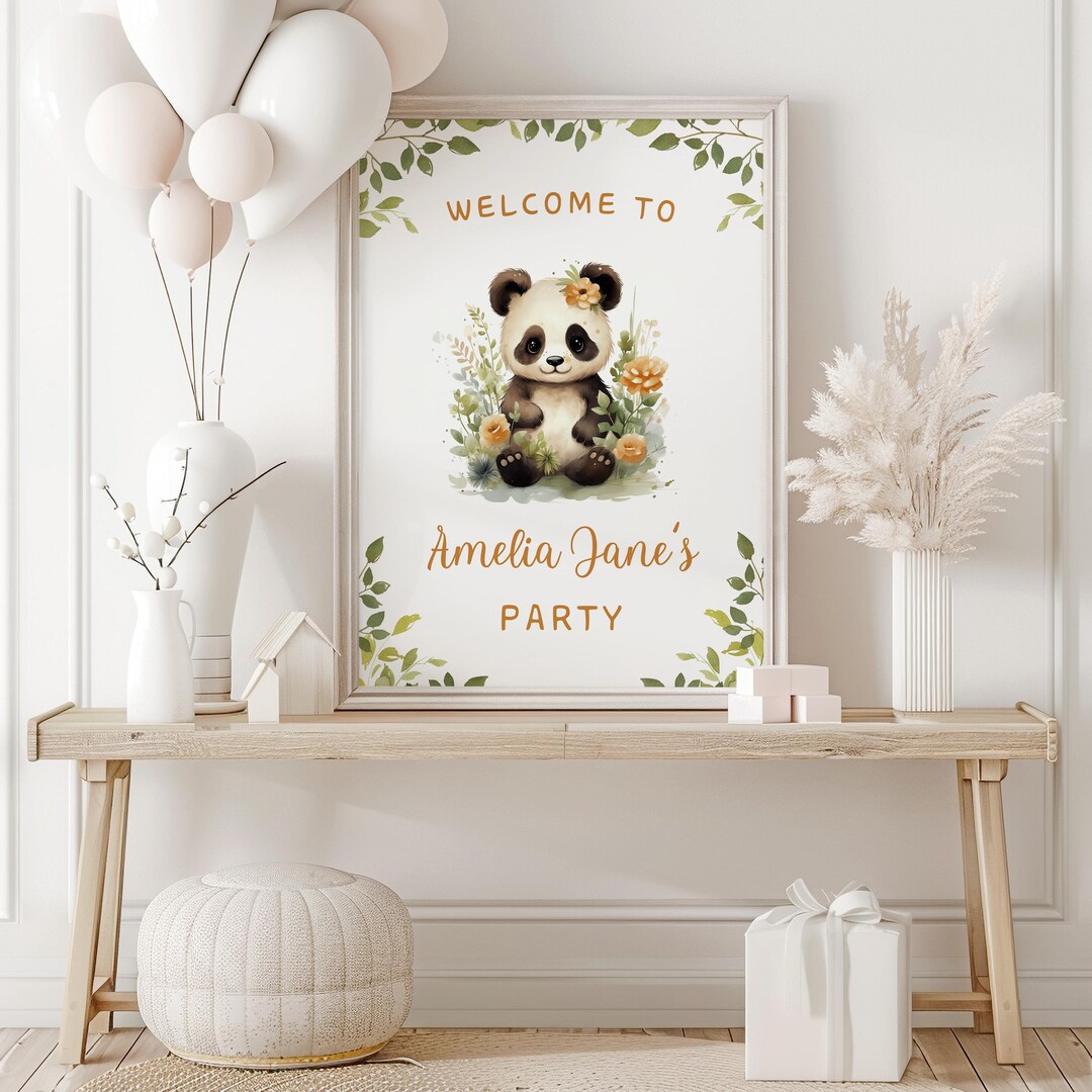 Panda Party Welcome Sign | Editable Panda Birthday Sign | Printable ...