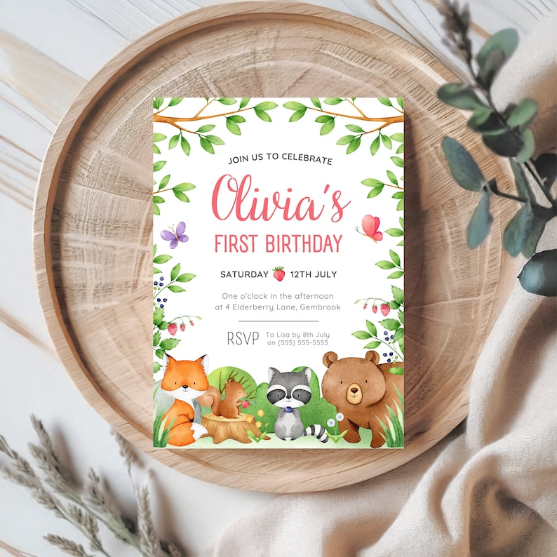 Woodland Animal Birthday Invite | Forest Animals Party Invitation ...