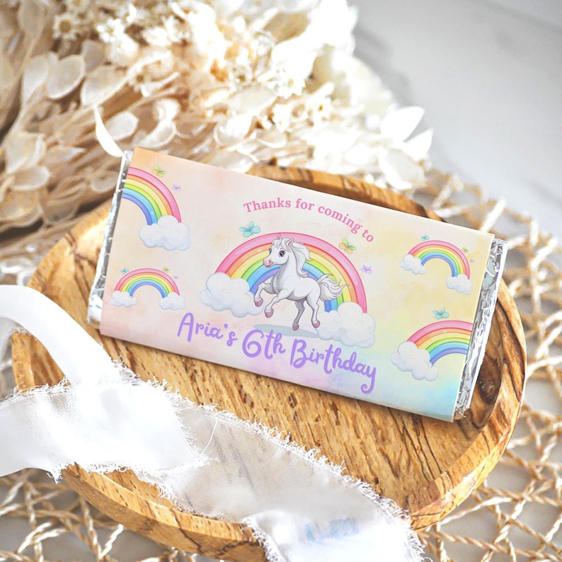 Rainbow Pony Chocolate Bar Wrapper | Girls Rainbow Pony Birthday Party ...