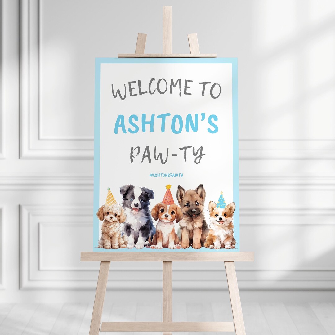 Puppy Theme Party Welcome Sign | Editable Puppy Birthday Sign 18x24 ...