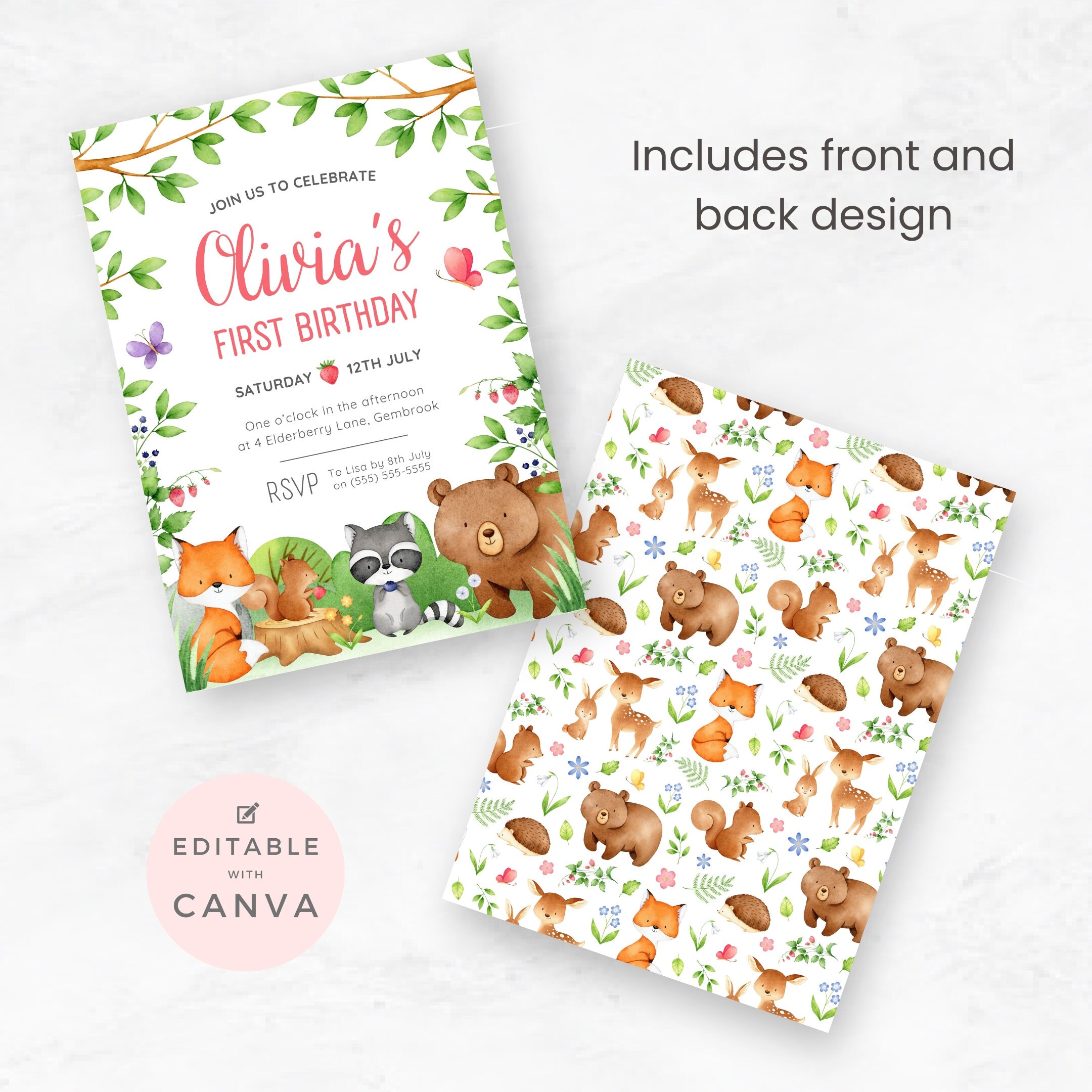 Woodland Animal Birthday Invite | Forest Animals Party Invitation ...