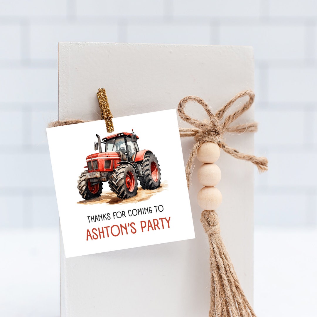 Red Tractor Thank You Tag | Farm Birthday Party Gift Tag | Tractor ...