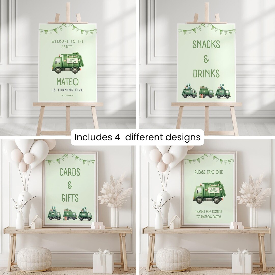Garbage Truck Party Custom Signs 18x24” | Garbage Truck Welcome Sign ...