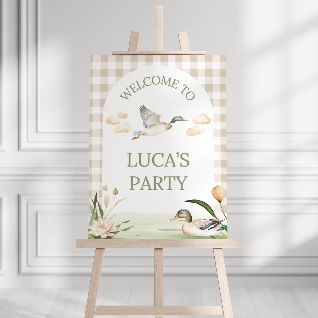 One Lucky Duck Birthday Welcome Sign | Editable Mallard Duck Hunting ...