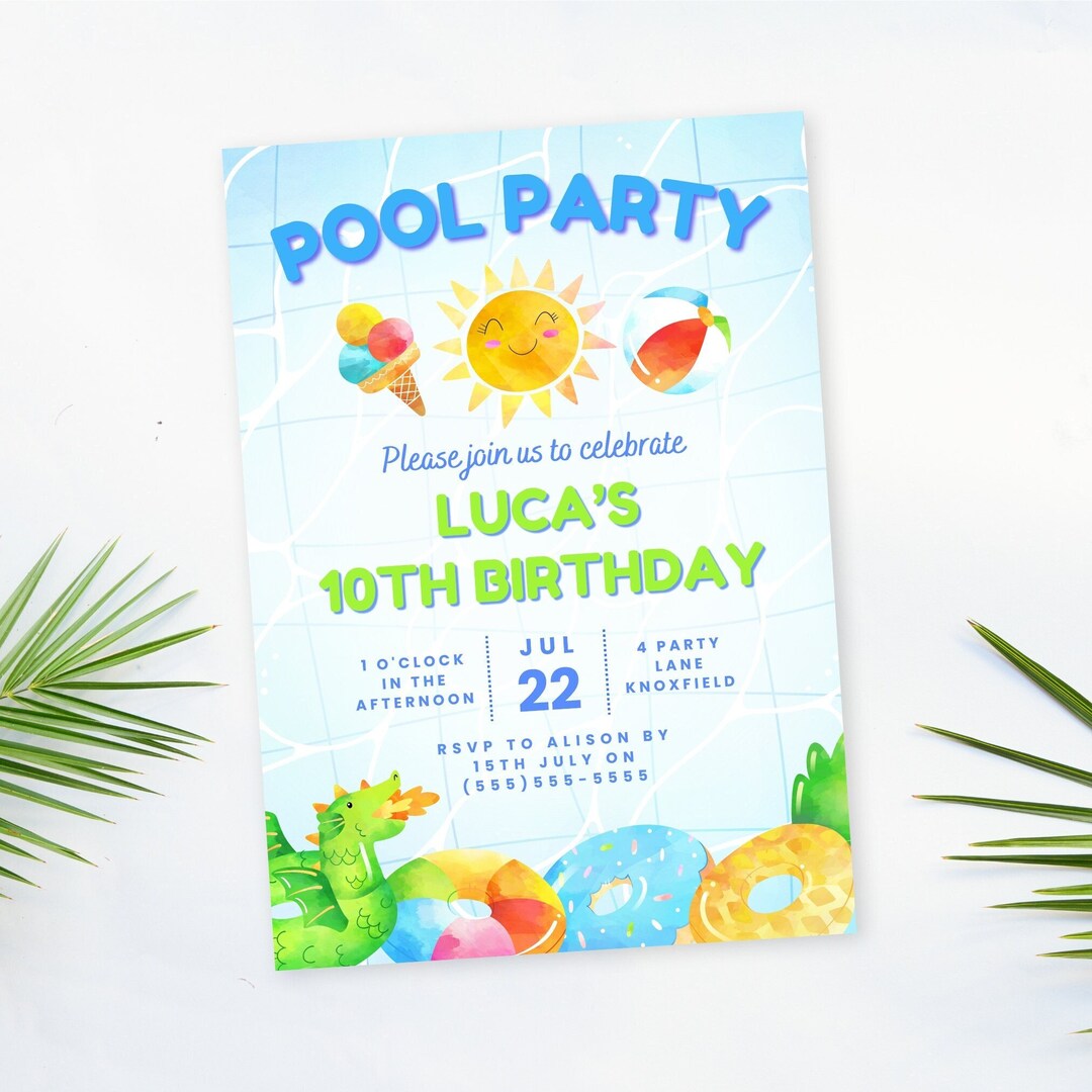 Water Slide Invitation | Splash Party | Boy 10th Birthday | Water Slide ...