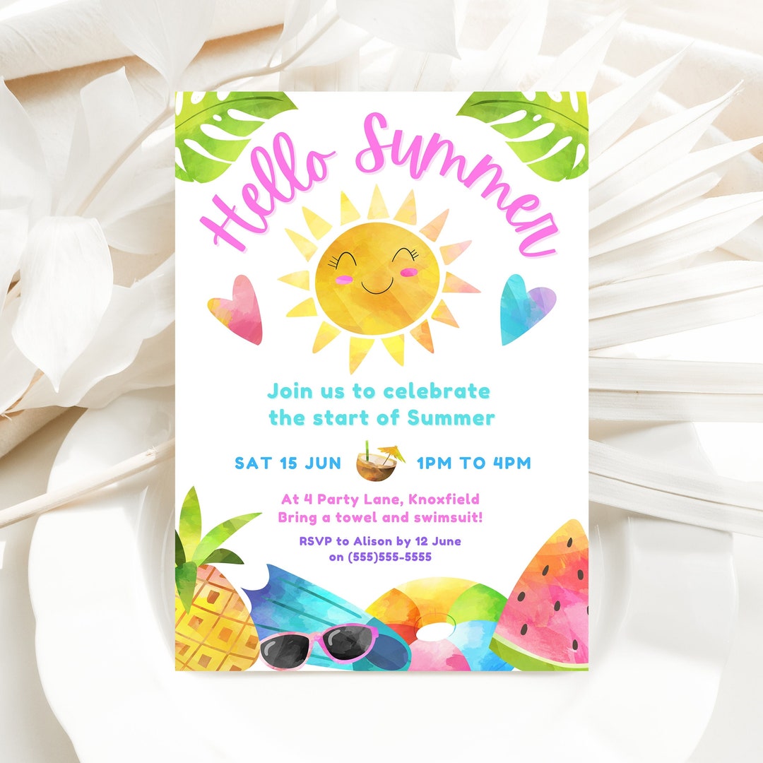 Hello Summer Invitation | Summer Party | Summer Splish Splash | Pool ...