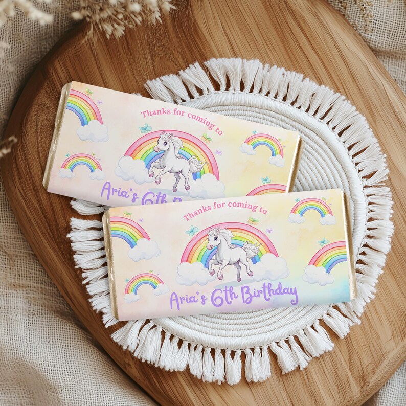 Rainbow Pony Chocolate Bar Wrapper | Girls Rainbow Pony Birthday Party ...