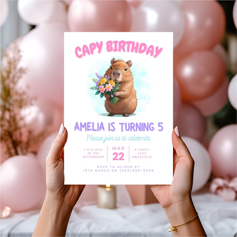 Capy Birthday | Printable Editable Invite | Capybara Party Invitation ...