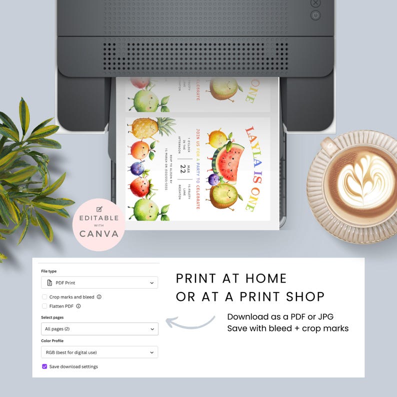 Dancing Fruit First Birthday Invitation | Cute Editable Invitation ...