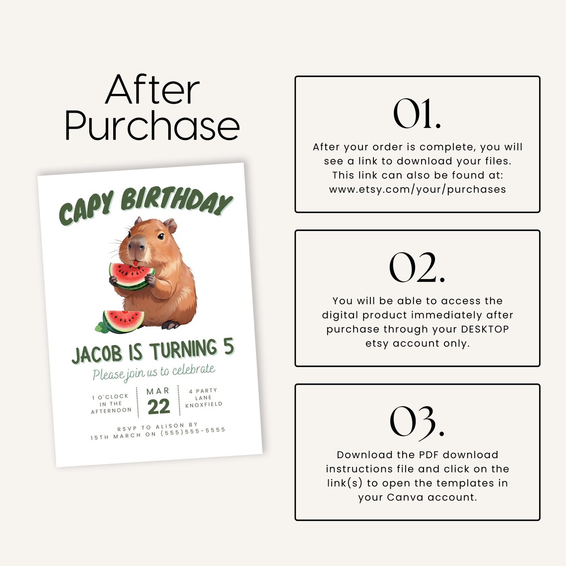 Capybara Birthday Invitation Printable Editable Invite Capy Birthday ...