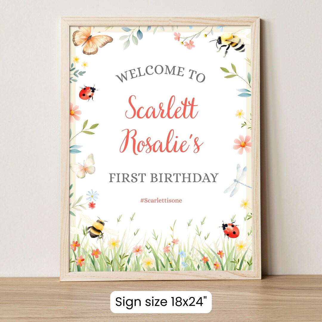 Lady Bug 1st Birthday Welcome Sign | Printable Girl 1st Birthday Sign ...