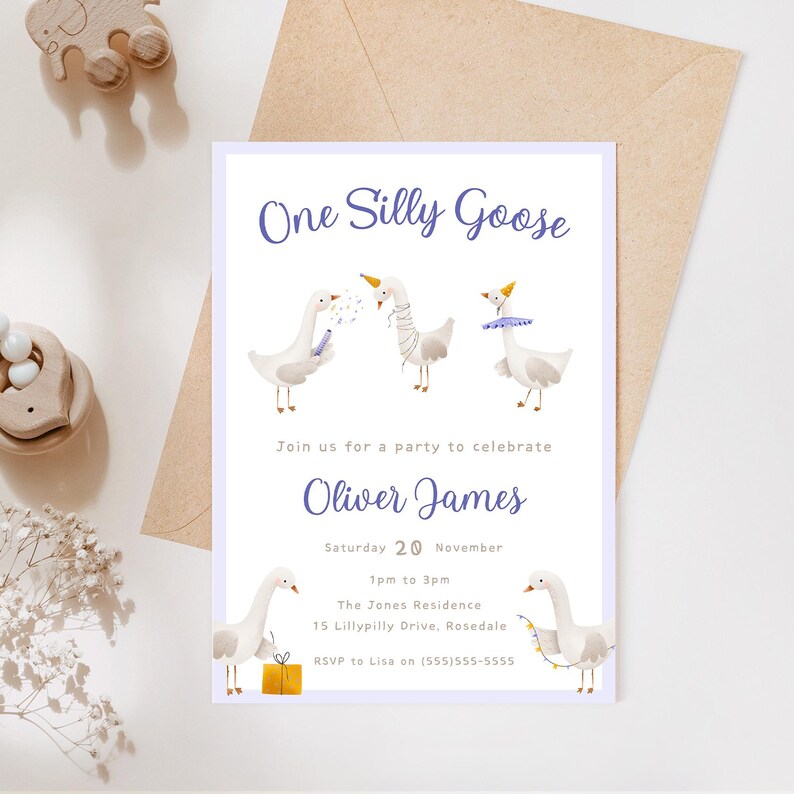 One Silly Goose Birthday Invite | Boy 1st Birthday Invitation ...