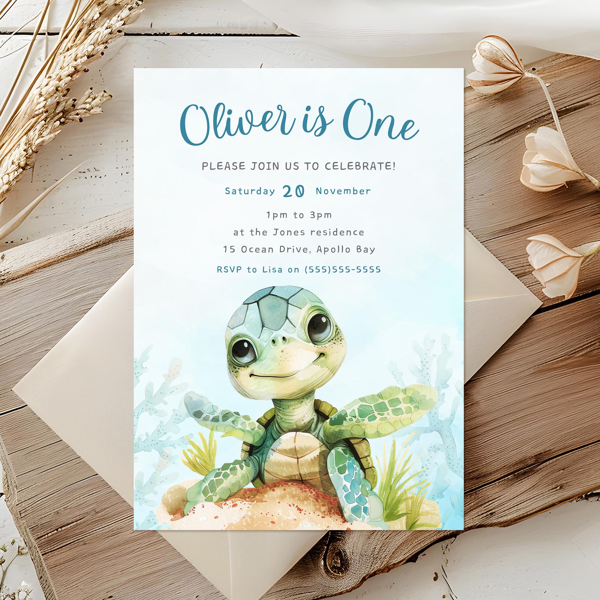 Sea Turtle Invite | Editable Under the Sea 1st Birthday Invitation ...