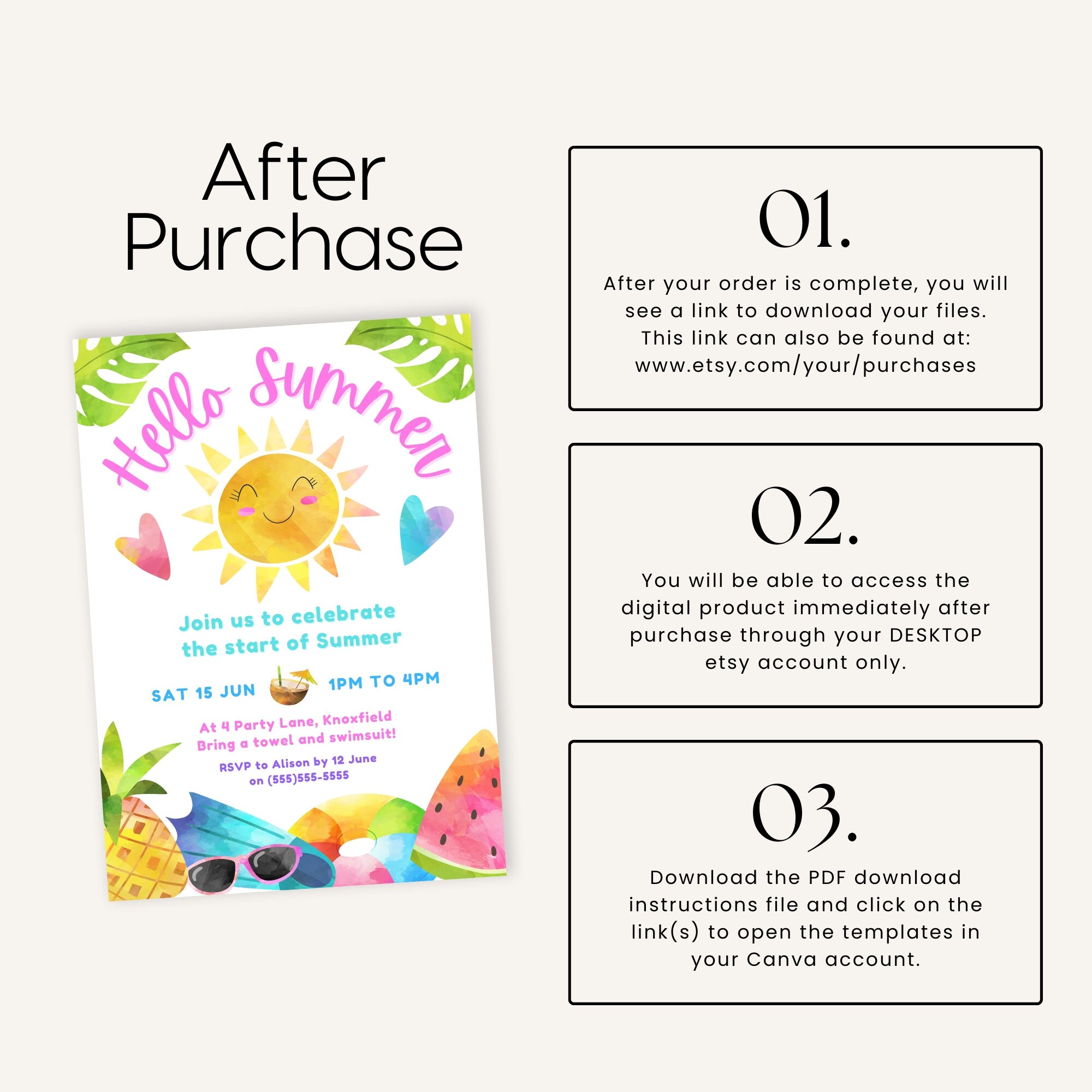 Hello Summer Invitation | Summer Party | Summer Splish Splash | Pool ...