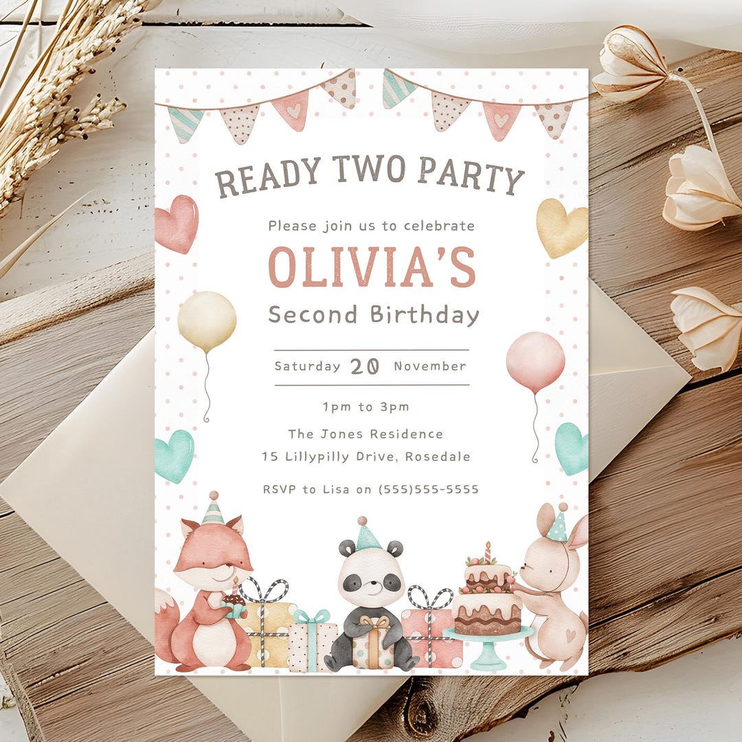 2nd Birthday Invite Ready Two Party | Invitation Template | Cute ...