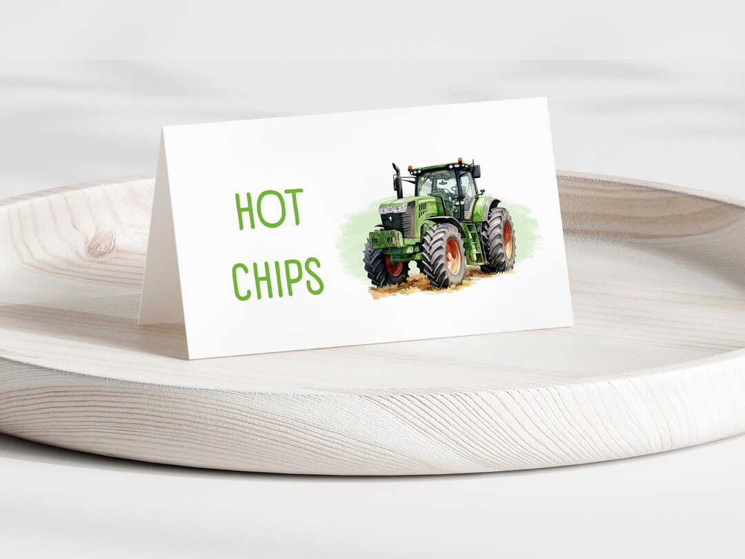 Green Tractor Buffet Card 3.5x2" | Editable Food Label | Boy Farm ...