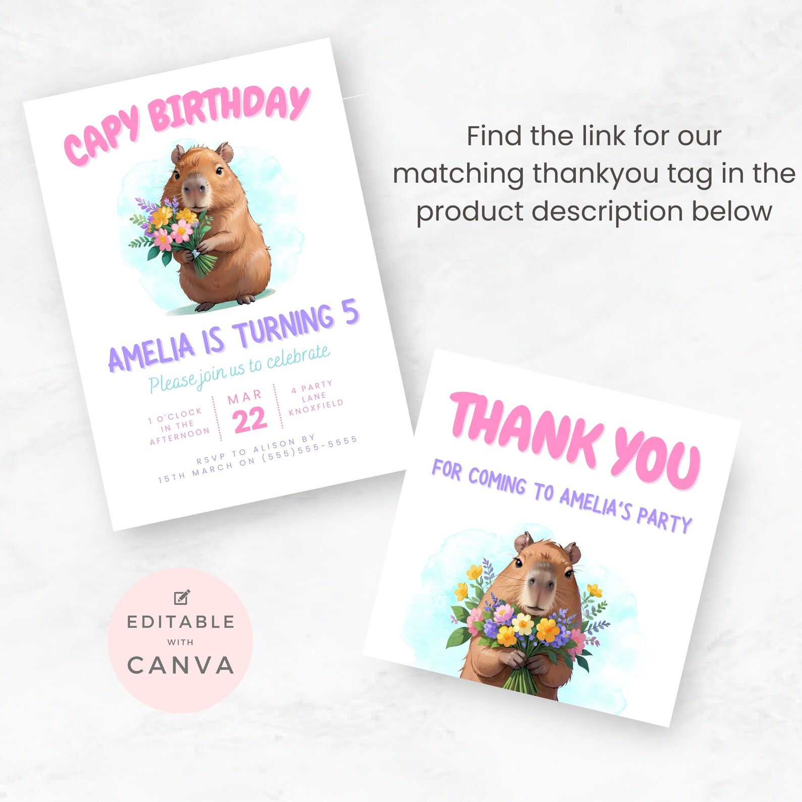Capy Birthday | Printable Editable Invite | Capybara Party Invitation ...