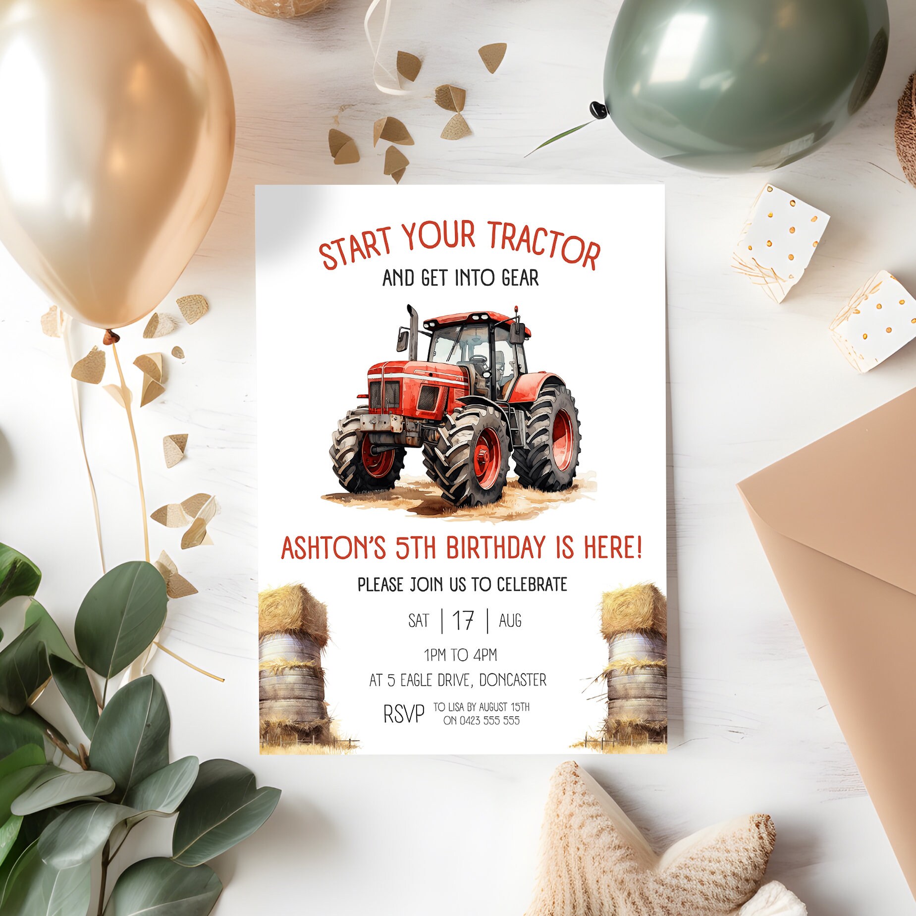 Red Tractor Birthday Invite | Farm Birthday Invitation Download ...