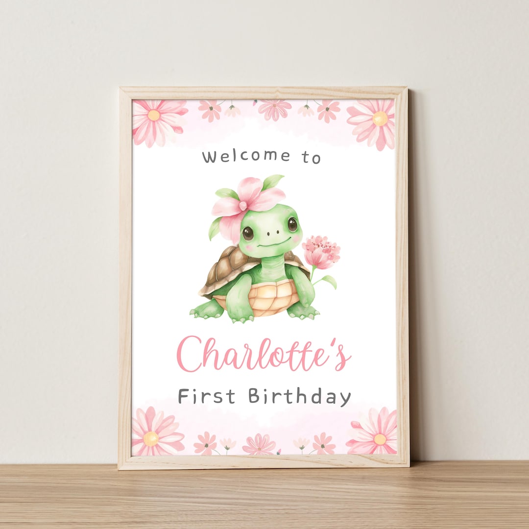 Turtle Party Welcome Sign | Girl Editable Turtle Party Decor | Pink ...