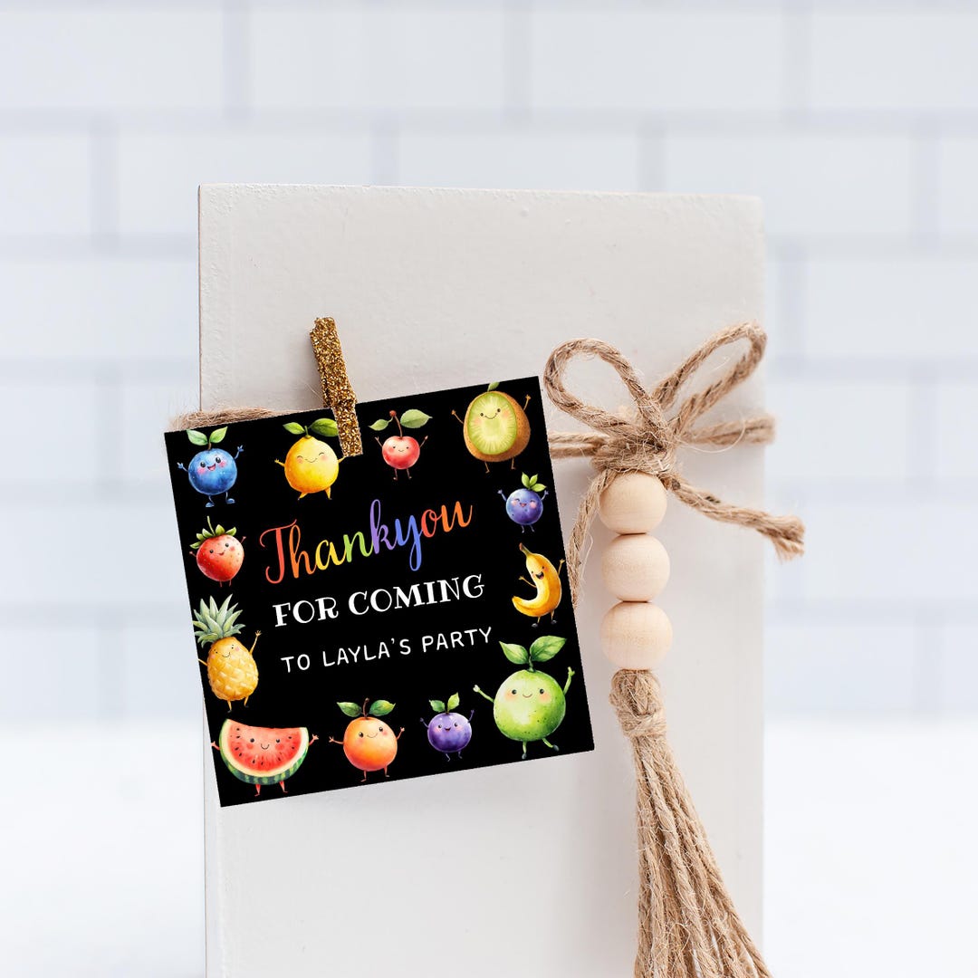 Dancing Fruit Favor Tag | Twotti Frutti Theme Birthday Party | Editable ...