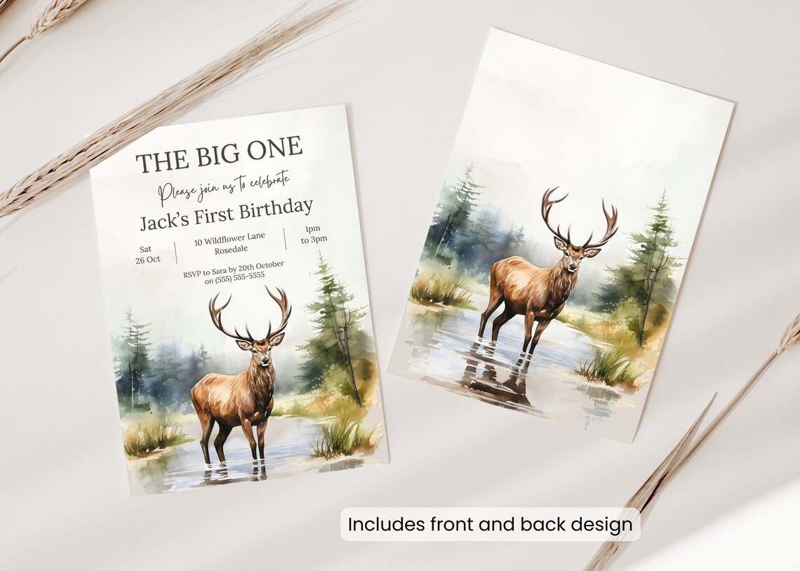 The Big One Deer Hunting First Birthday Invite Editable Hunting 1st ...