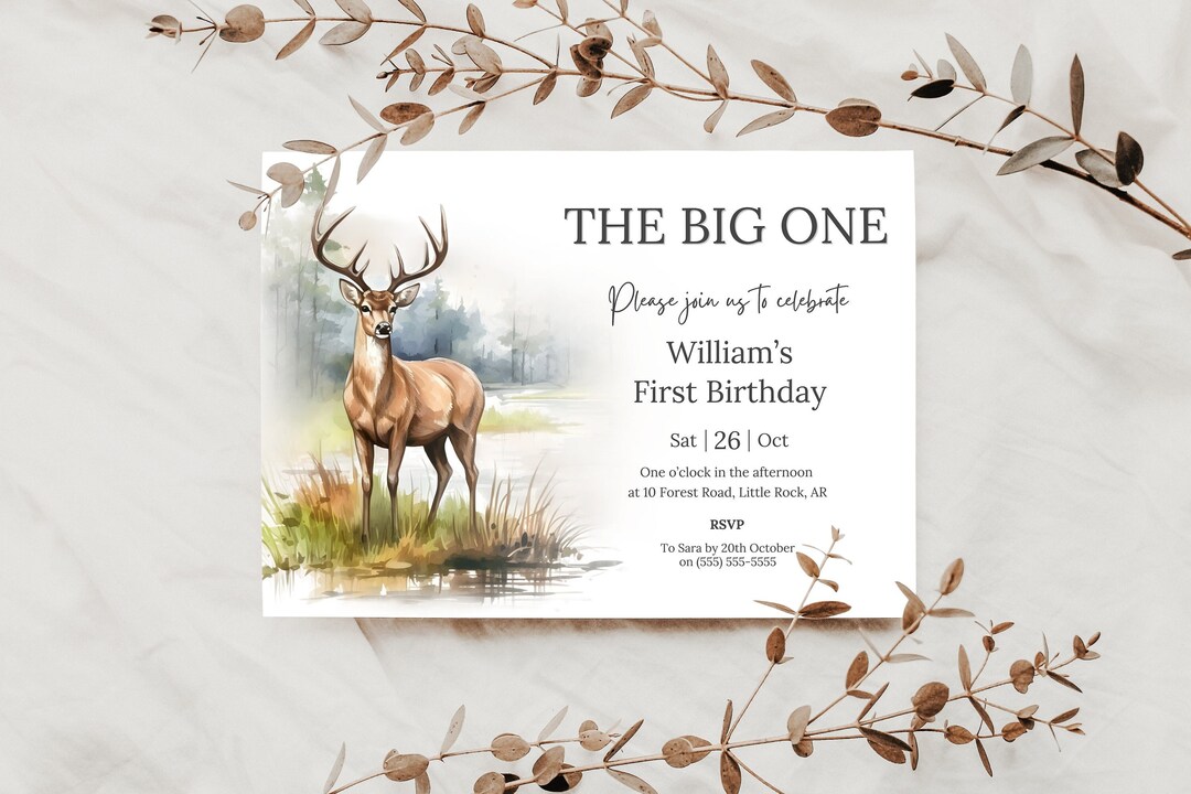 The Big One Deer Hunting First Birthday Invite | Editable Hunting 1st ...