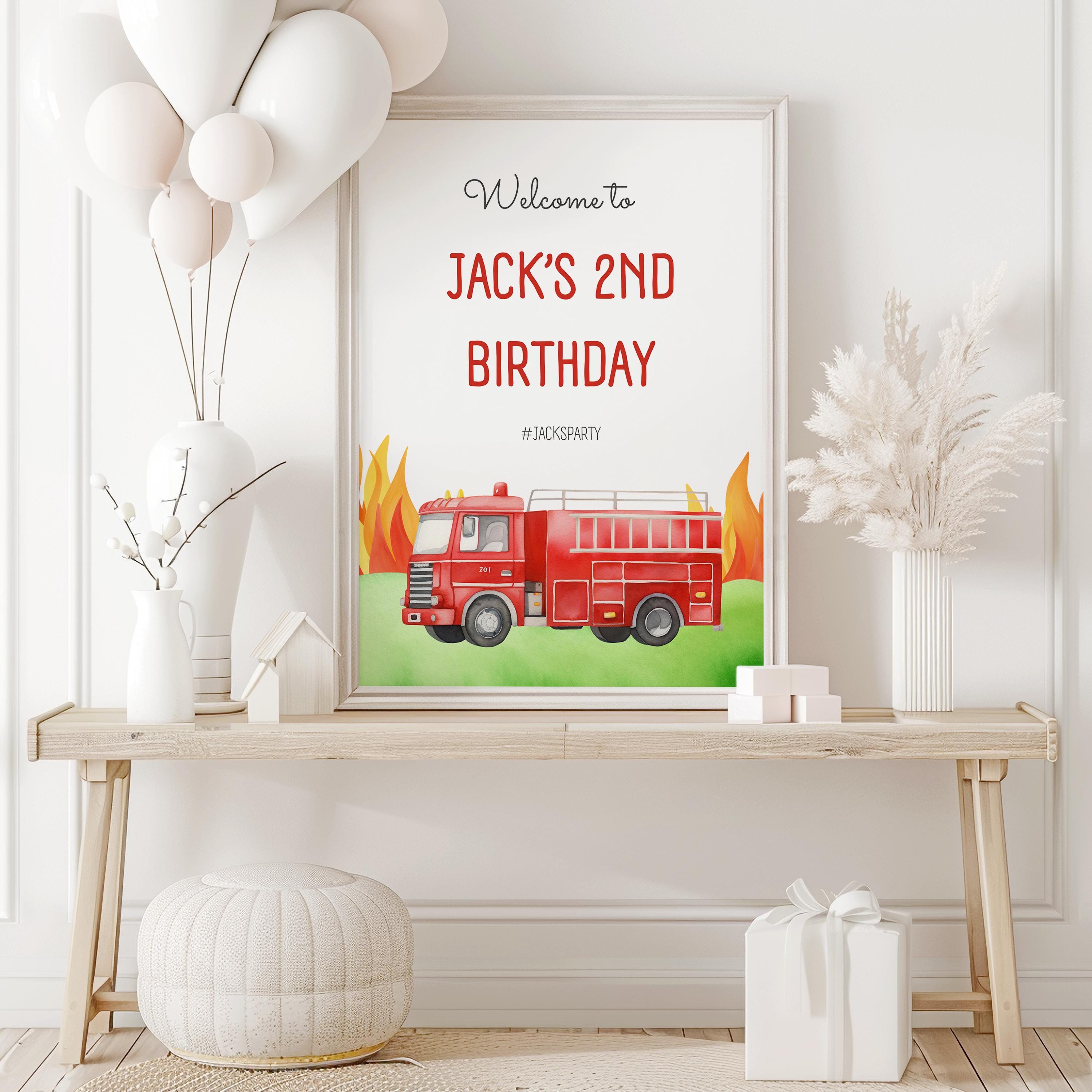 Fire Truck Welcome Sign | Editable Fire Truck Party Sign | Firefighter ...