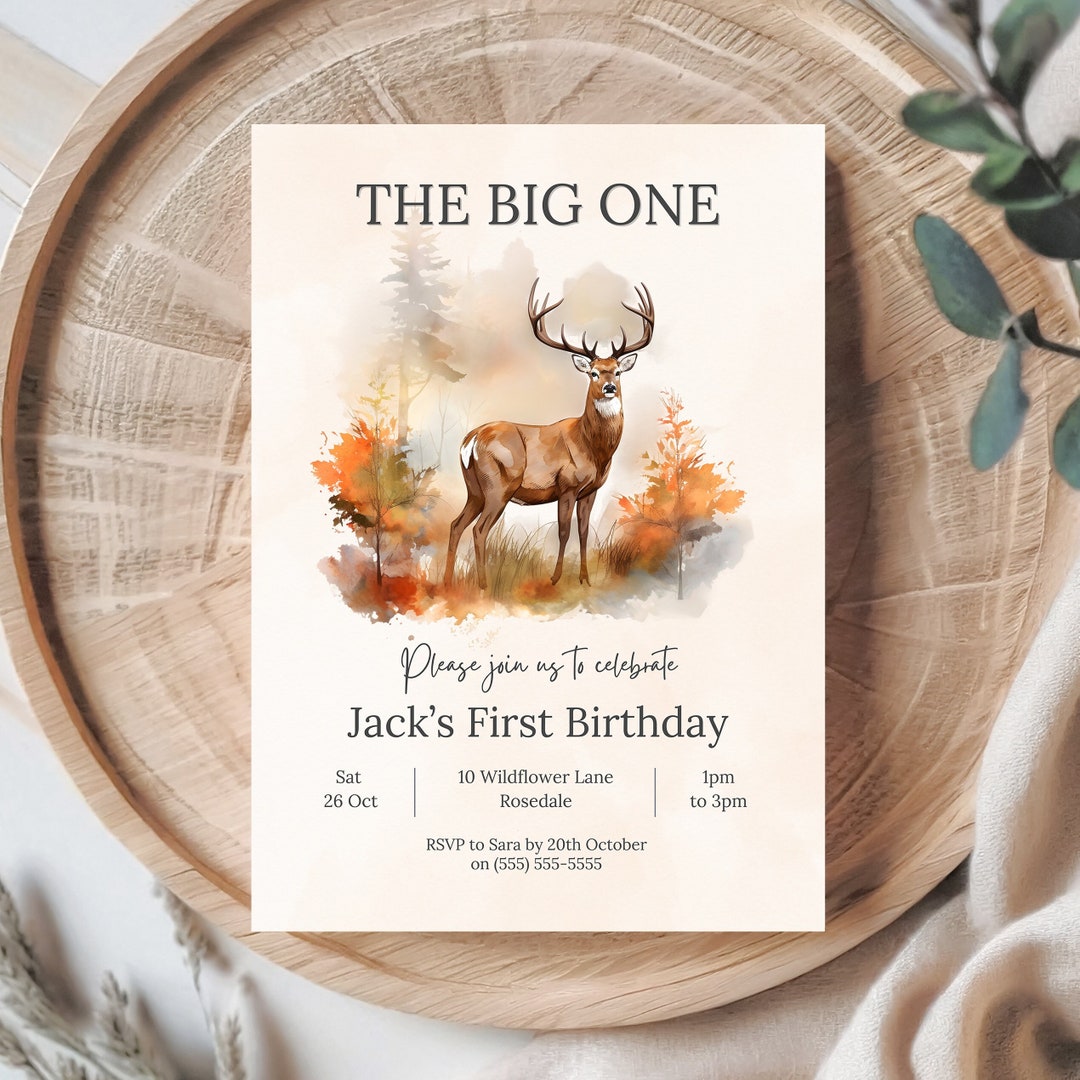 The Big One Deer Hunting First Birthday Invite Editable Hunting 1st ...