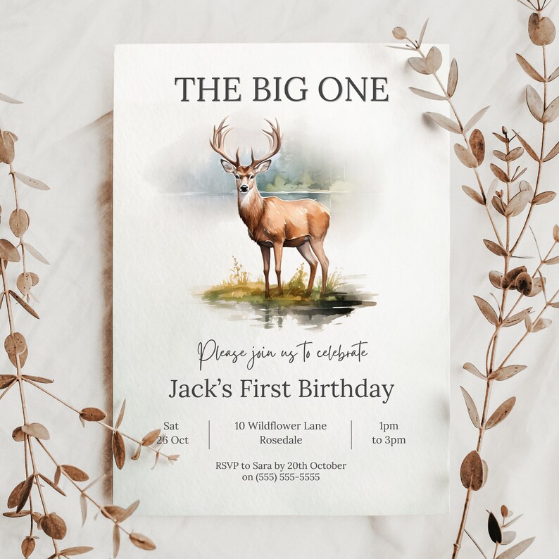 The Big One Deer Hunting First Birthday Invite | Editable Hunting 1st ...