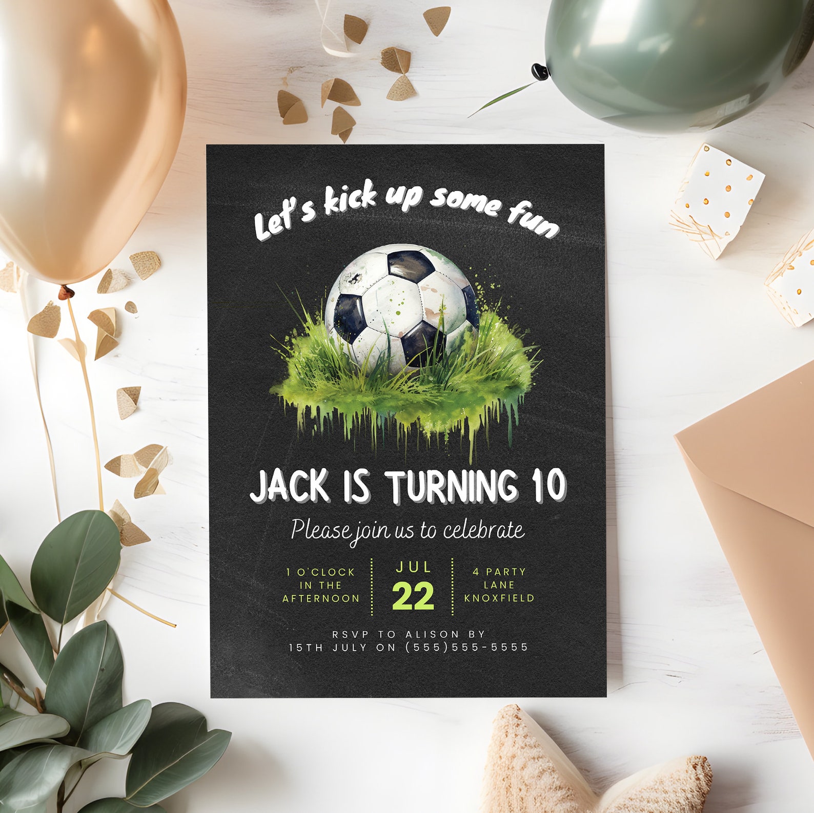 Soccer 10th Birthday Invitation Canva | Printable Boys Soccer Party ...