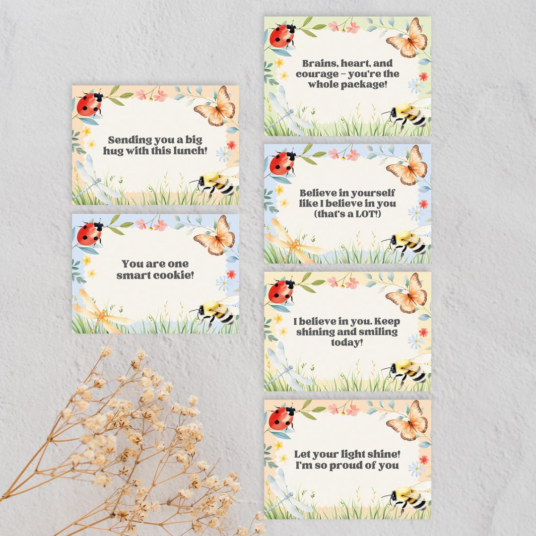 Lunch Box Notes for Kids 3.5x2.5" | Printable Encouragement Messages ...