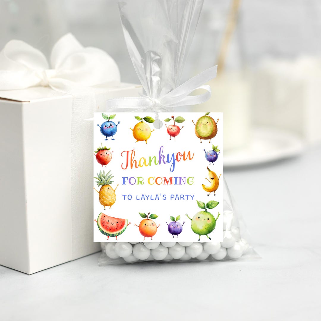 Dancing Fruit Favor Tag | Twotti Frutti Theme Birthday Party | Editable ...