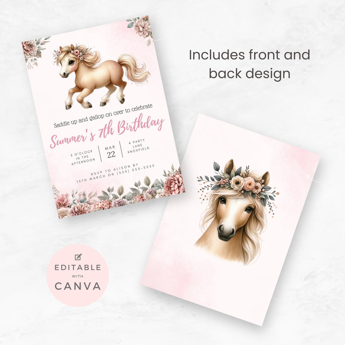 Pony Birthday Party Invite Printable Download Horse Birthday Invitation ...