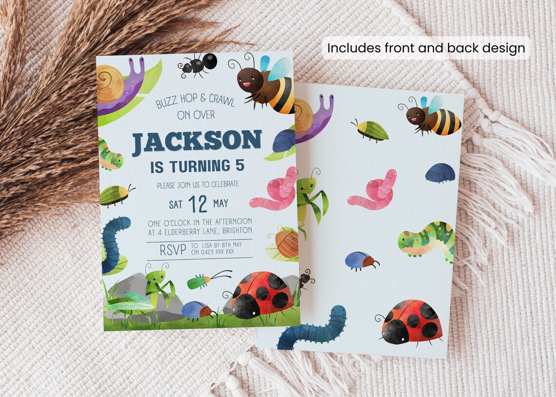 Nature Birthday Invite | Instant Download | Creepy Crawlers | Editable ...