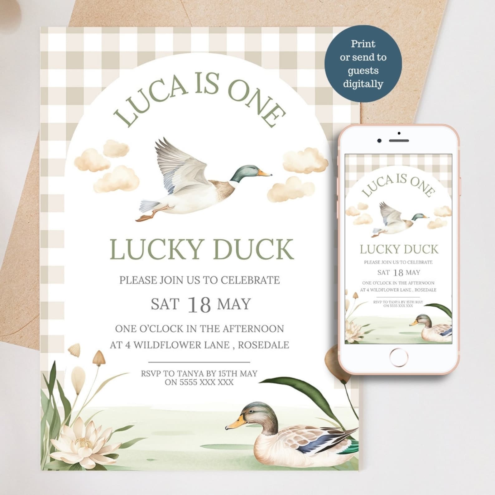 Mallard Duck | Editable Canva Download | Duck Birthday Party | Mallard ...
