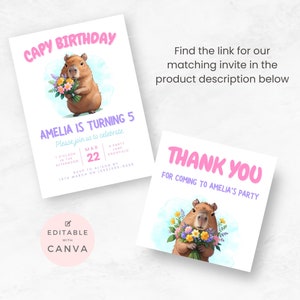 Capybara Thank You Tags | Capy Birthday Favor Tags | Cute Capybara ...