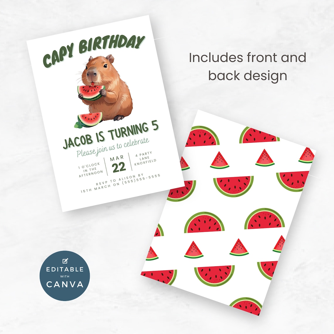Capybara Birthday Invitation Printable Editable Invite Capy Birthday ...