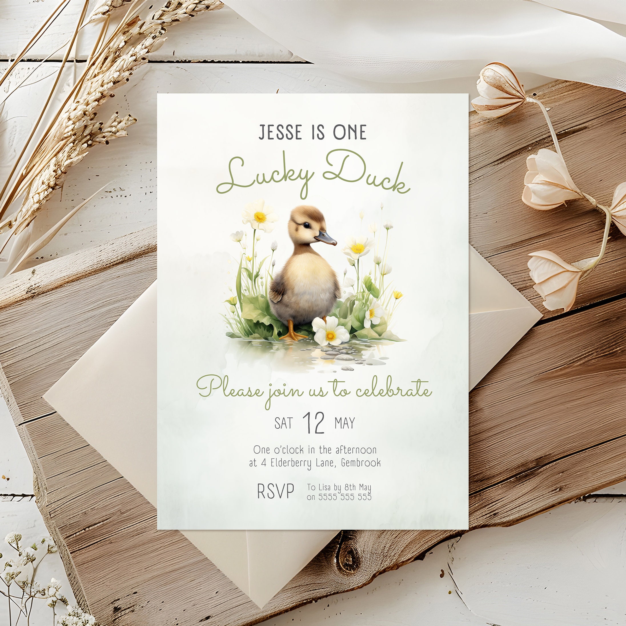 One Lucky Duck First Birthday Invite Duck Themed Birthday Invitation ...