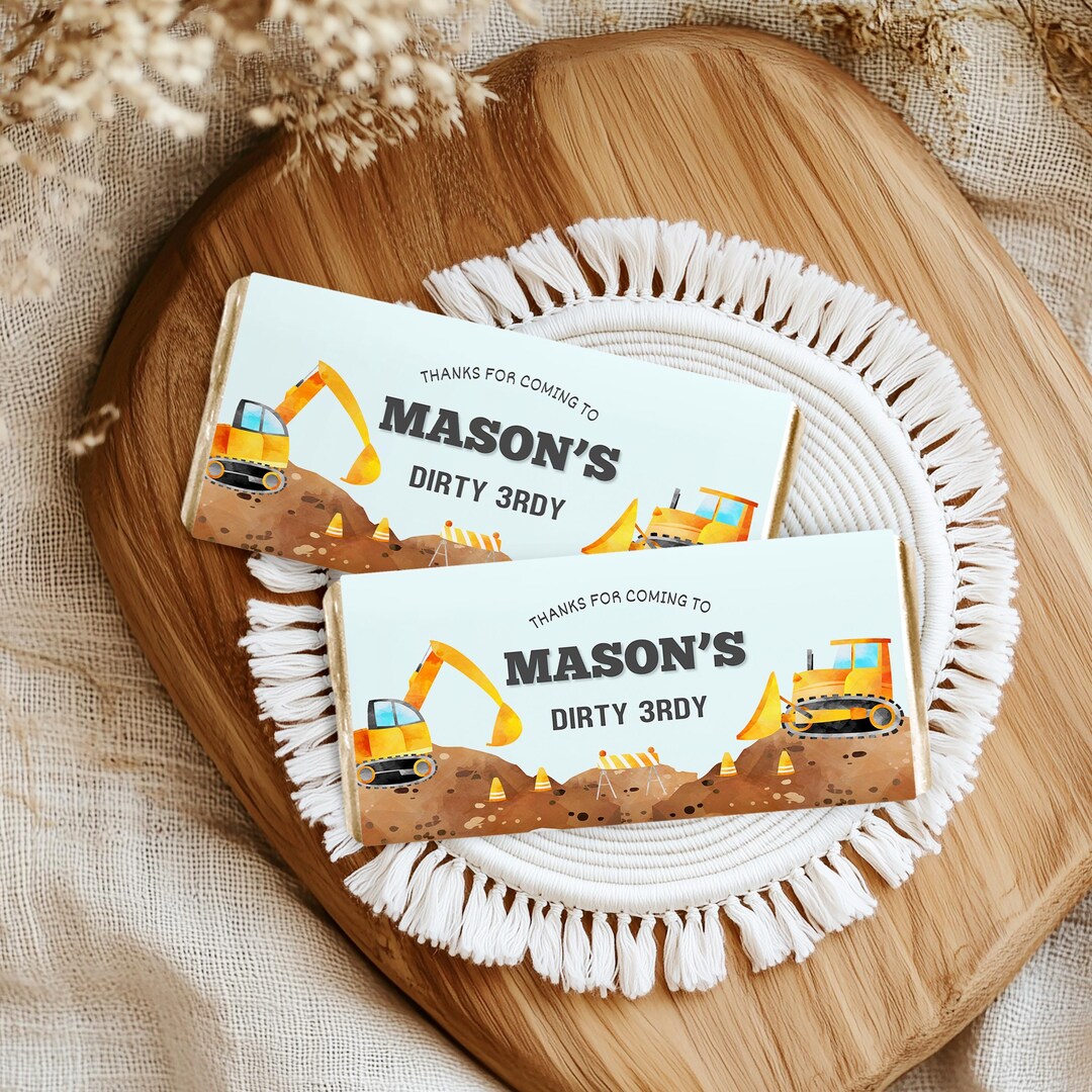 Construction Chocolate Bar Wrapper | Dirty 3rdy Birthday Party ...