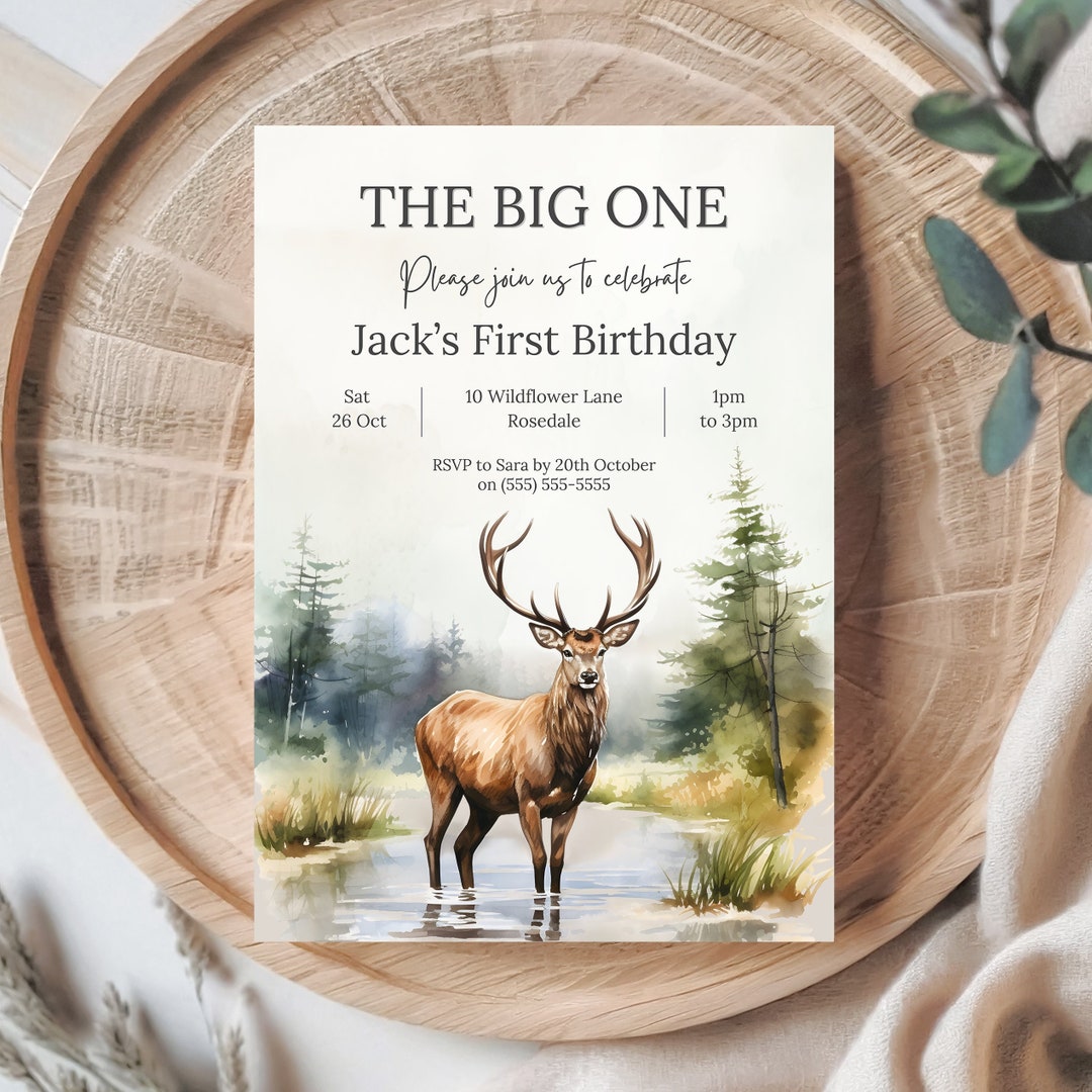 The Big One Deer Hunting First Birthday Invite | Editable Hunting 1st ...
