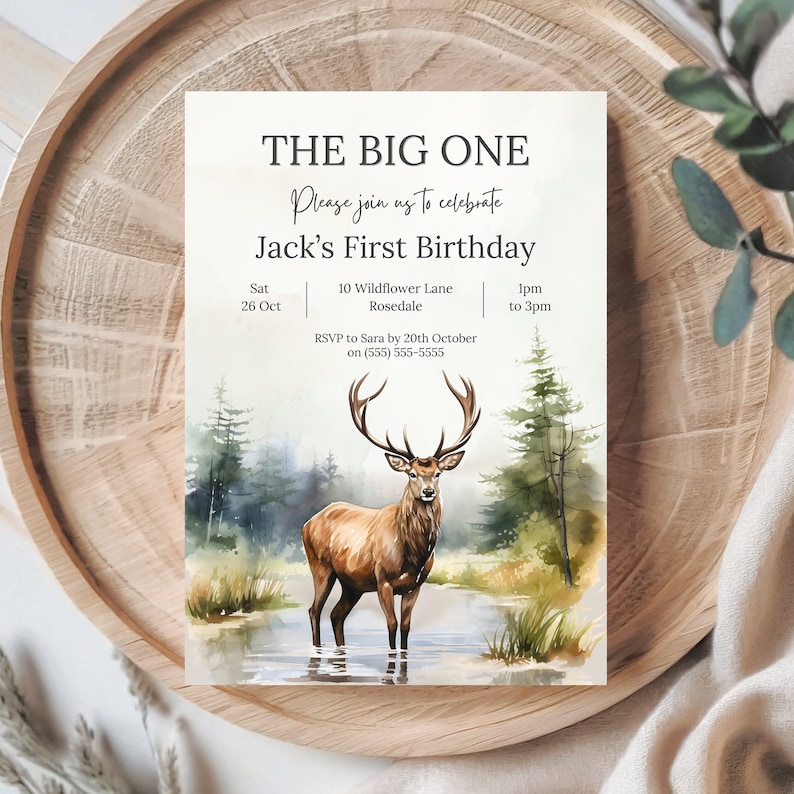 The Big One Deer Hunting First Birthday Invite | Editable Hunting 1st ...