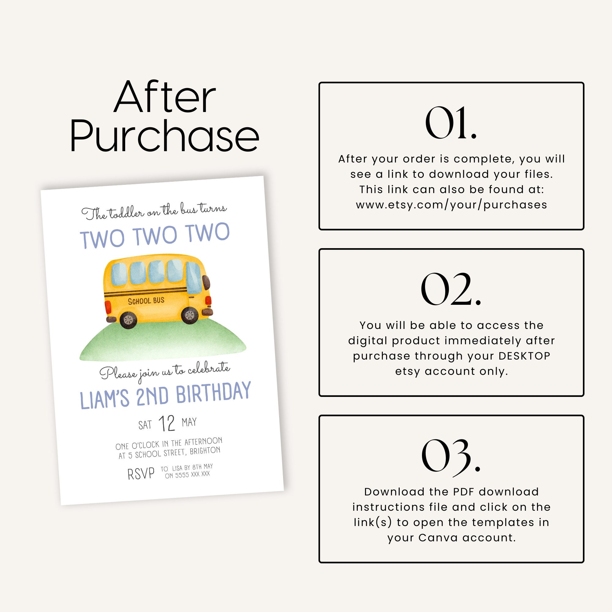 School Bus Birthday Party Invite Instant Download Yellow Bus Invitation ...