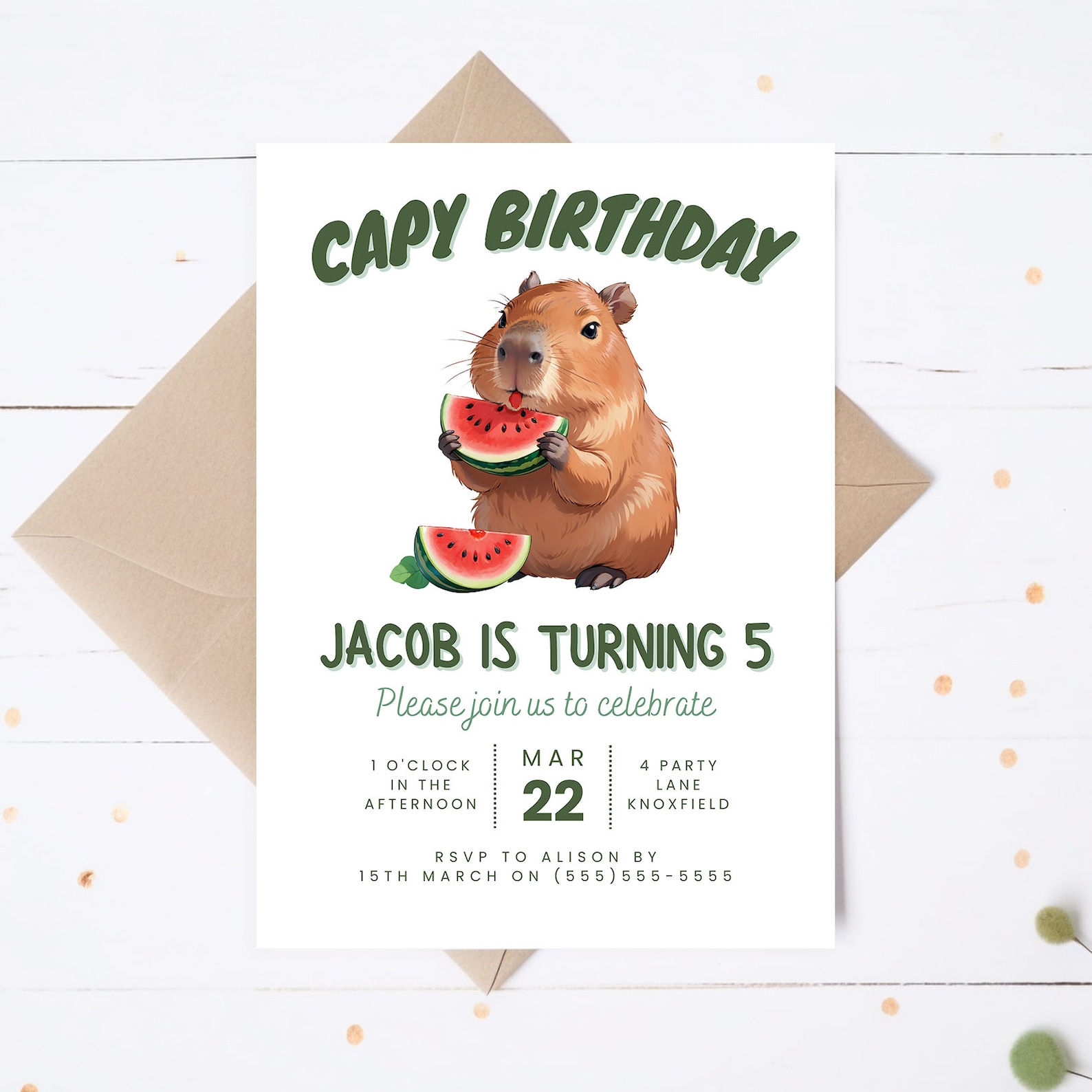Capybara Birthday Invitation | Printable Editable Invite | Capy ...