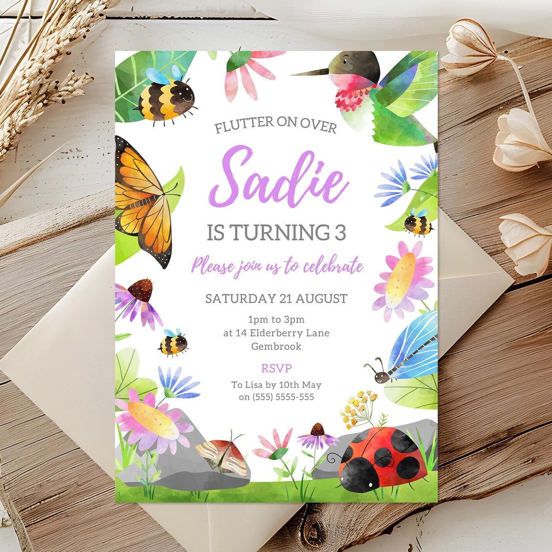 Girls Nature Themed Birthday Invite | Editable Template | Girl Outdoor ...