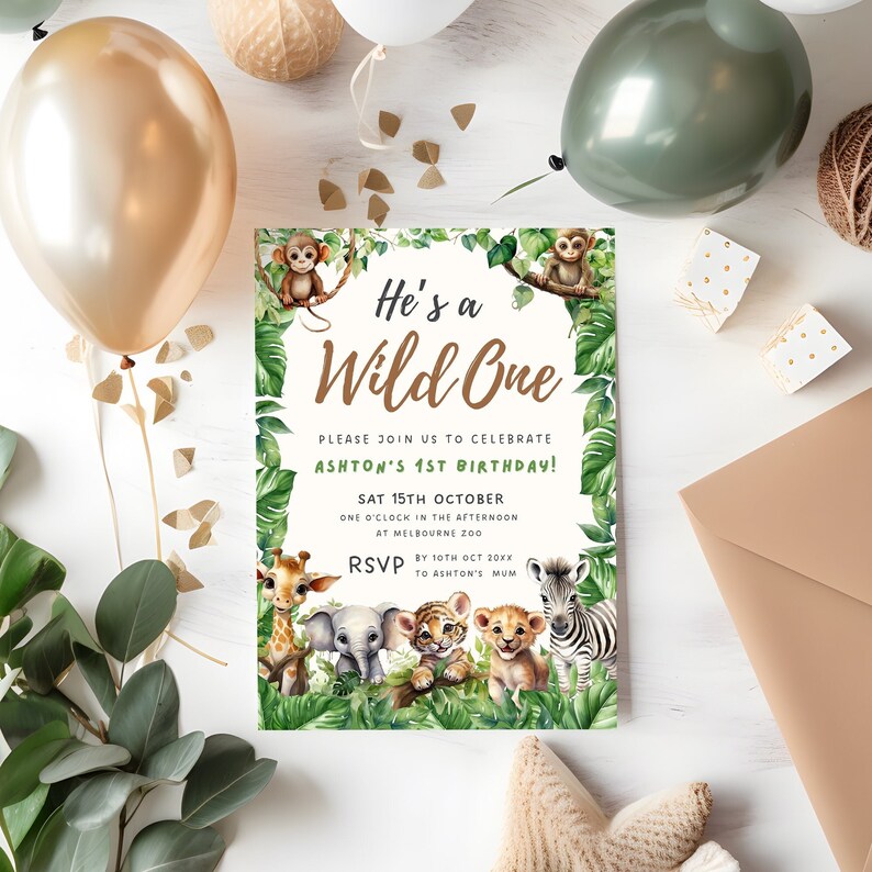 Wild One Birthday Invitation | Safari Birthday Invite | First Birthday ...