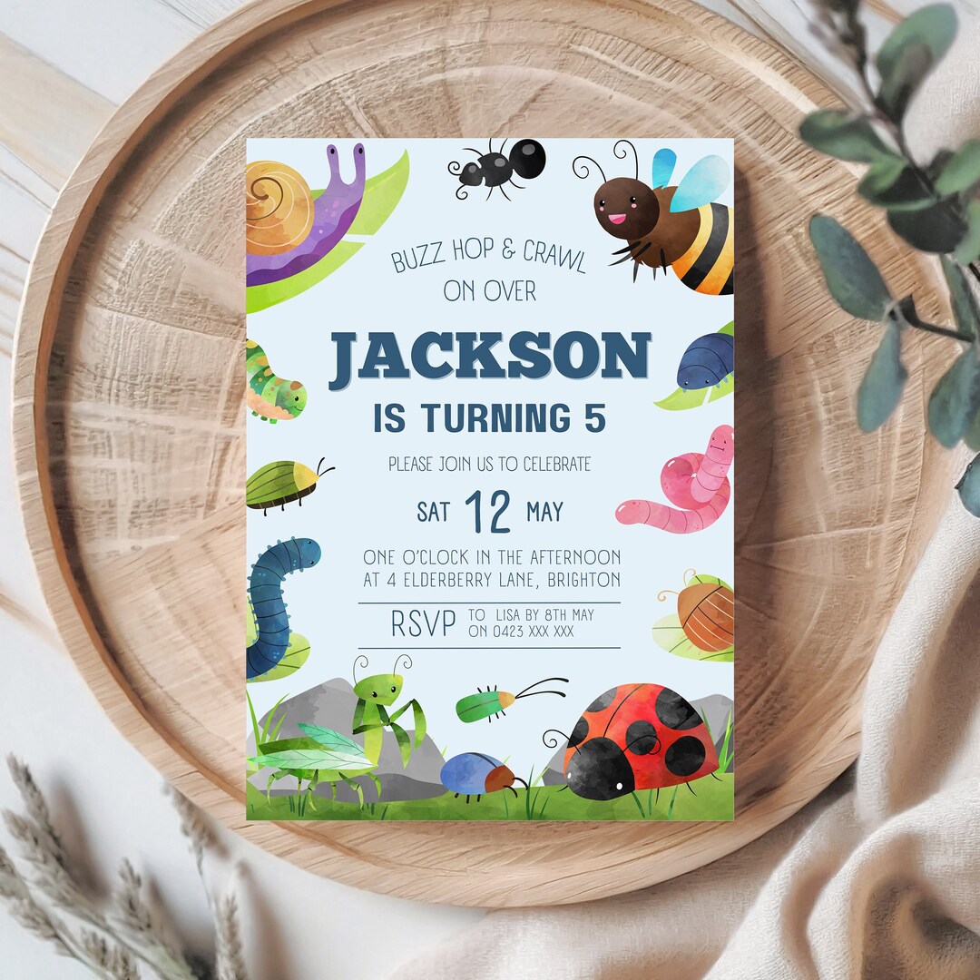 Nature Birthday Invite | Instant Download | Creepy Crawlers | Editable ...